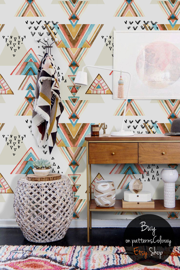 Ethnic Watercolor Triangles Pattern, Abstract, Colorful Wallpaper ...