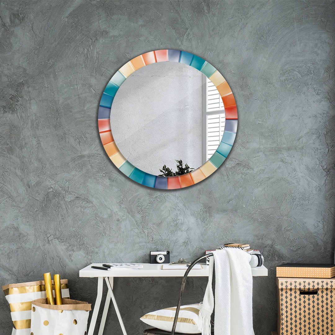 Radial Concentric Stripes, Blue Frame Mirror, Abstract Pattern Mirror ...