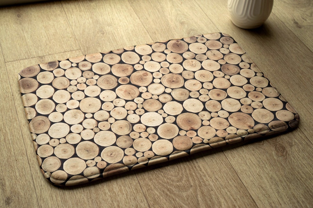 Natural Pattern Wooden Logs Bathroom Mat, Brown, Contemporary Rug ...