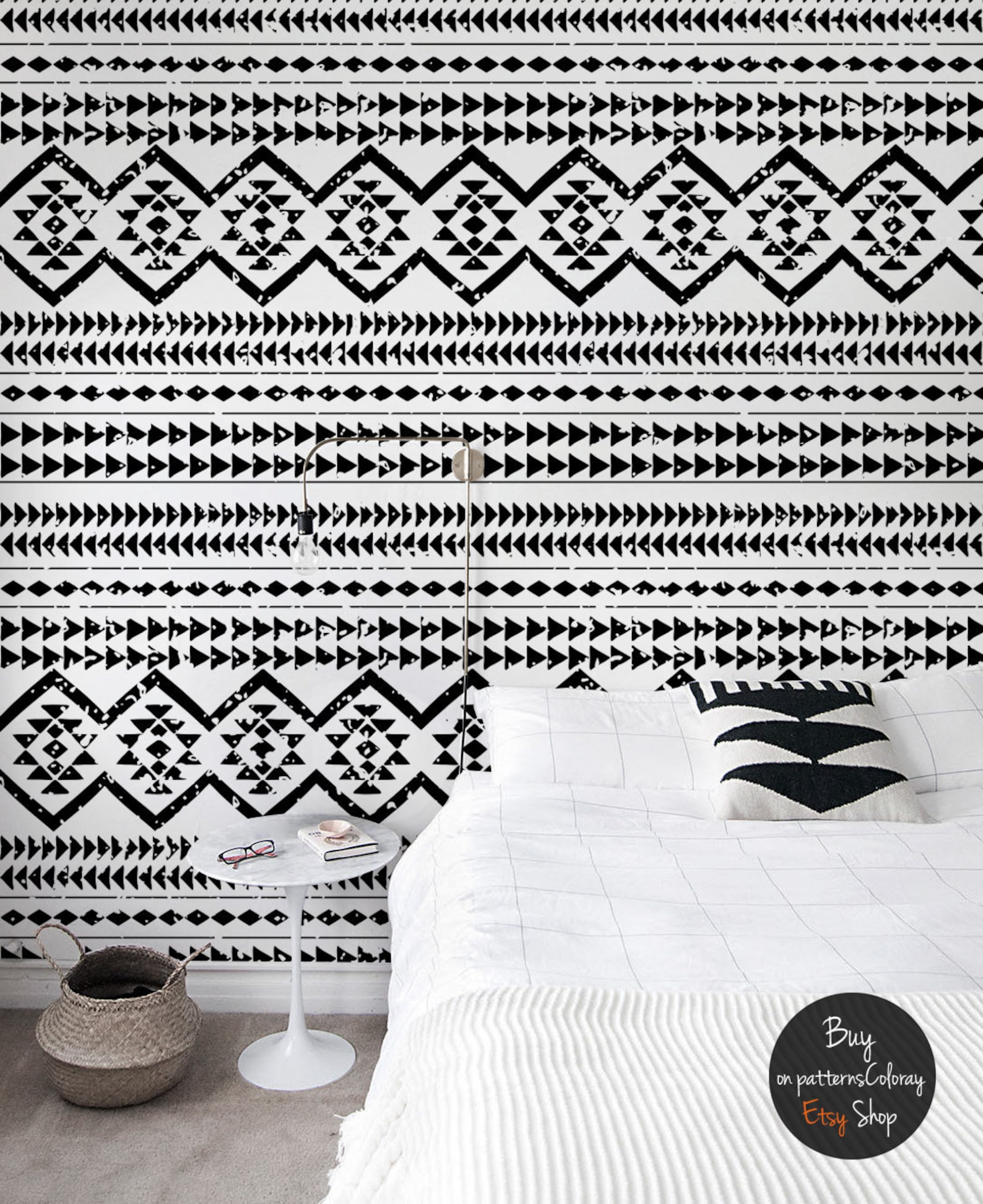 Boho Pattern Geometric Abstraction Black and White delicate | Etsy