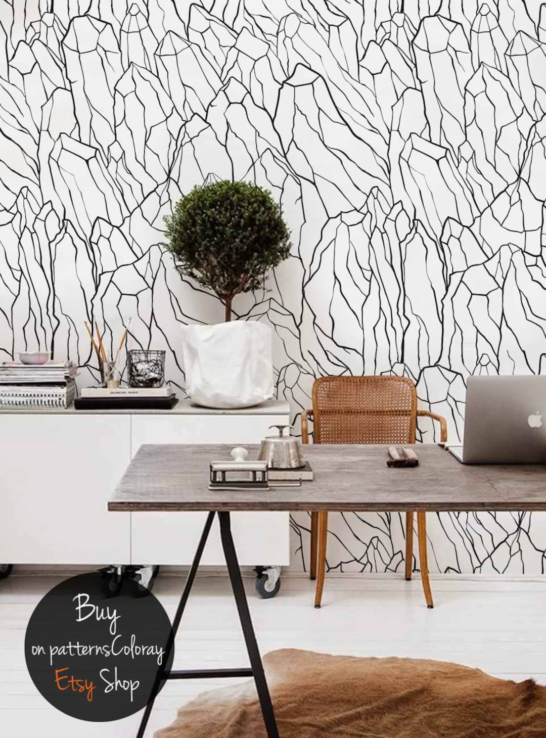 Mount Black Removable Wallpaper || Sketch of Mountains Pattern || Wall ...