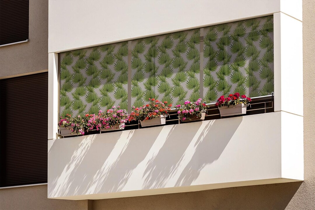 Palm Leaves Balcony Roller Blinds, Plants Window Treatments, Green ...