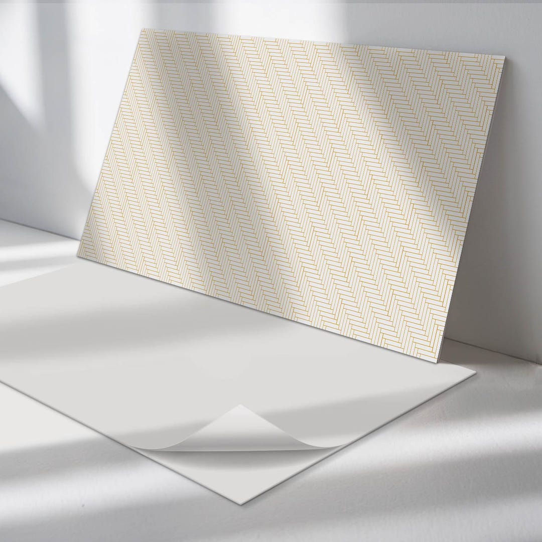 Herringbone Pattern Panel Stickers, Beige Removable Panels, Splashback ...