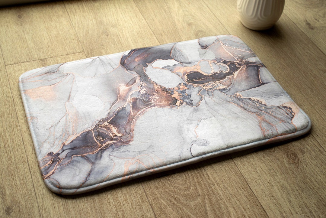 Rose Gold Marble Bathroom Mat, Abstraction Pattern Beige, Designer Rug ...
