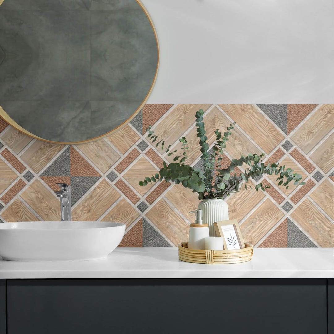 Geometric With Wood Panel Stickers, Brown Peel and Stick Panels ...