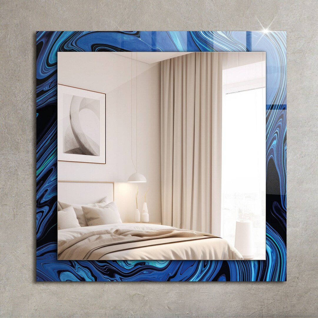 Abstract Blue Pattern, Blue Frame Mirror, Art Deco Mirror, Designer ...