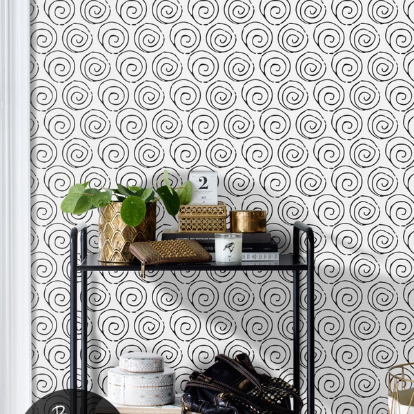 Squiggle Wallpaper Black and White - Etsy