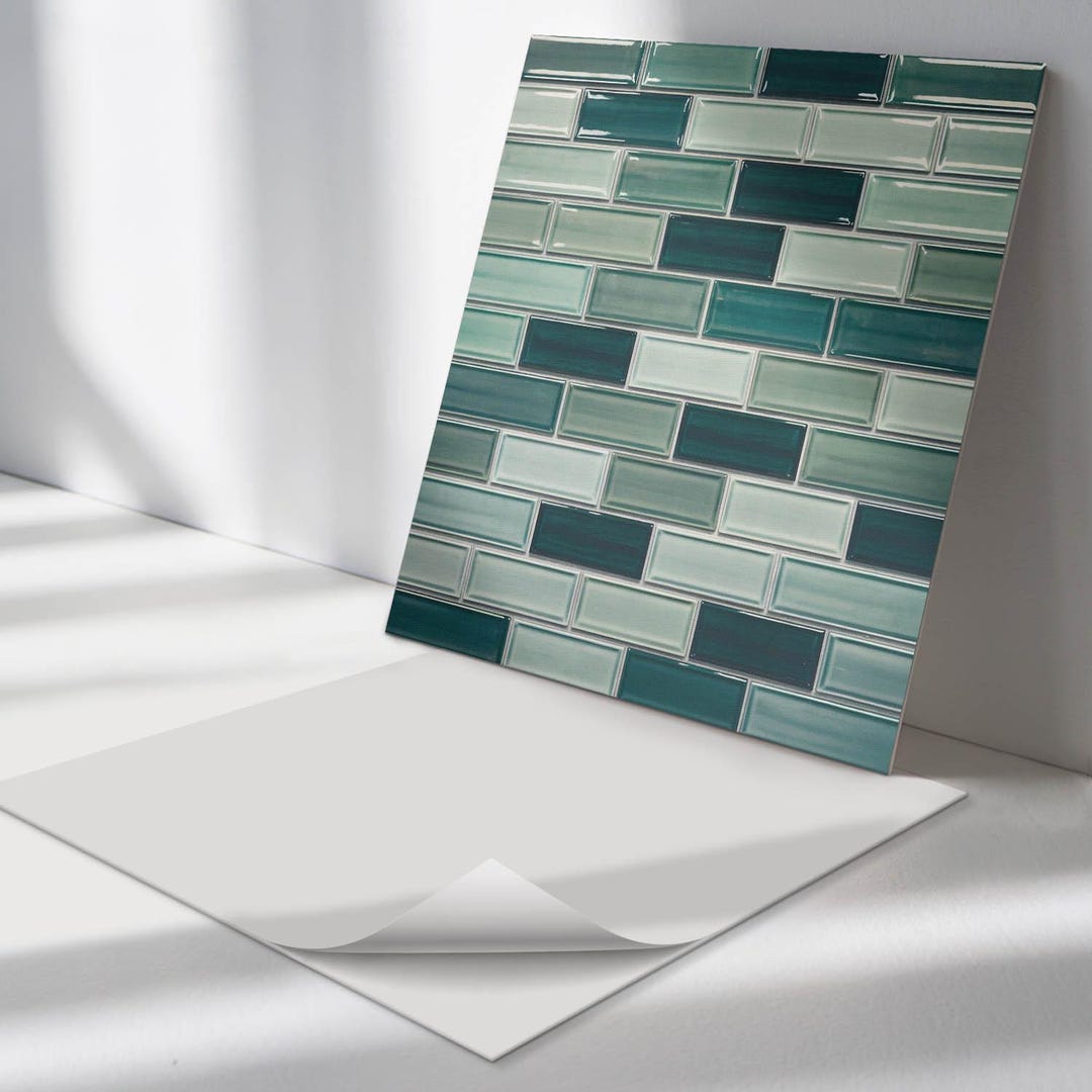 Mosaic of Rectangular Tiles Tile Stickers, Turquoise Removable Tiles ...