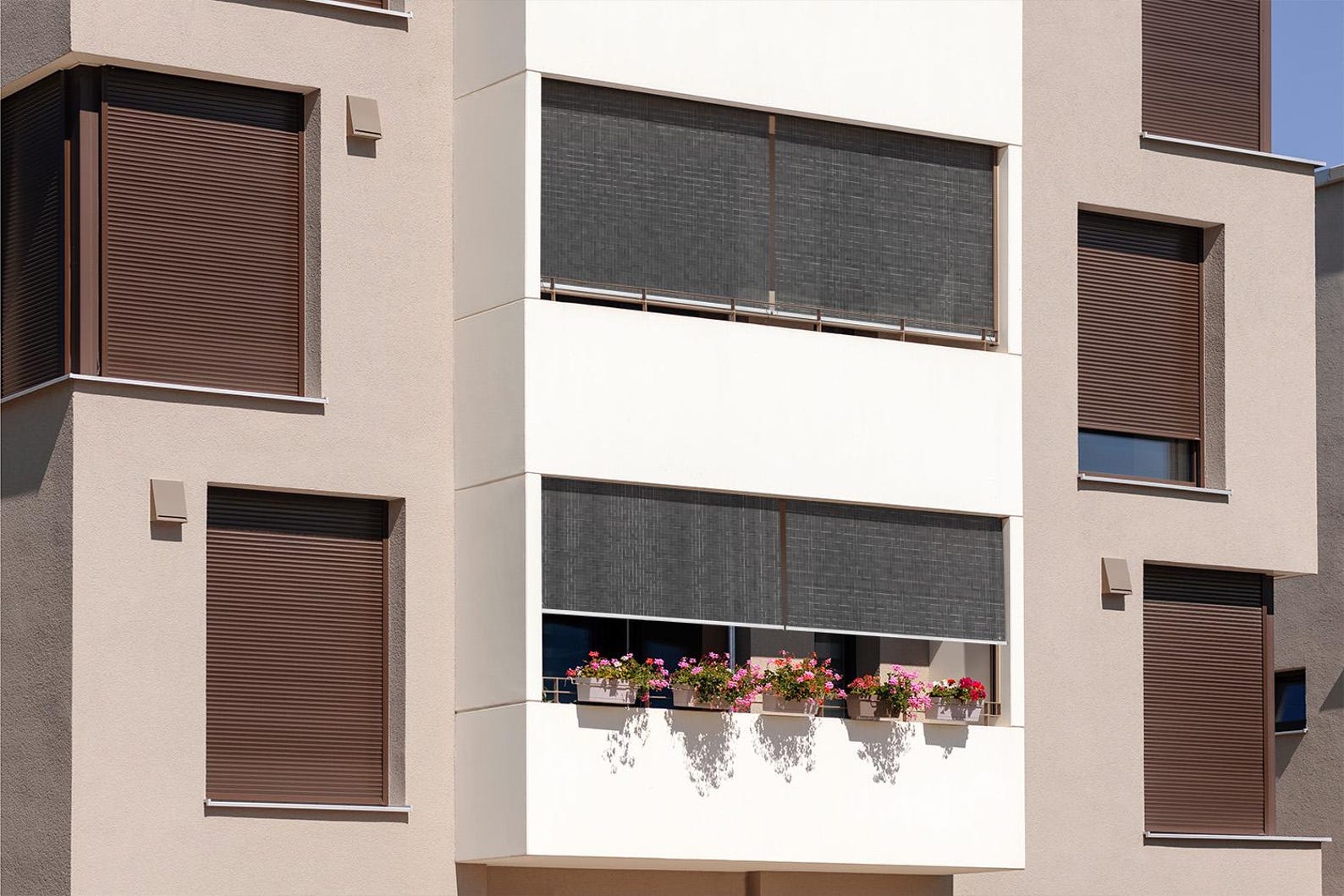 Line Grid Exterior Roller Shades, Structures Window Treatments, Gray ...