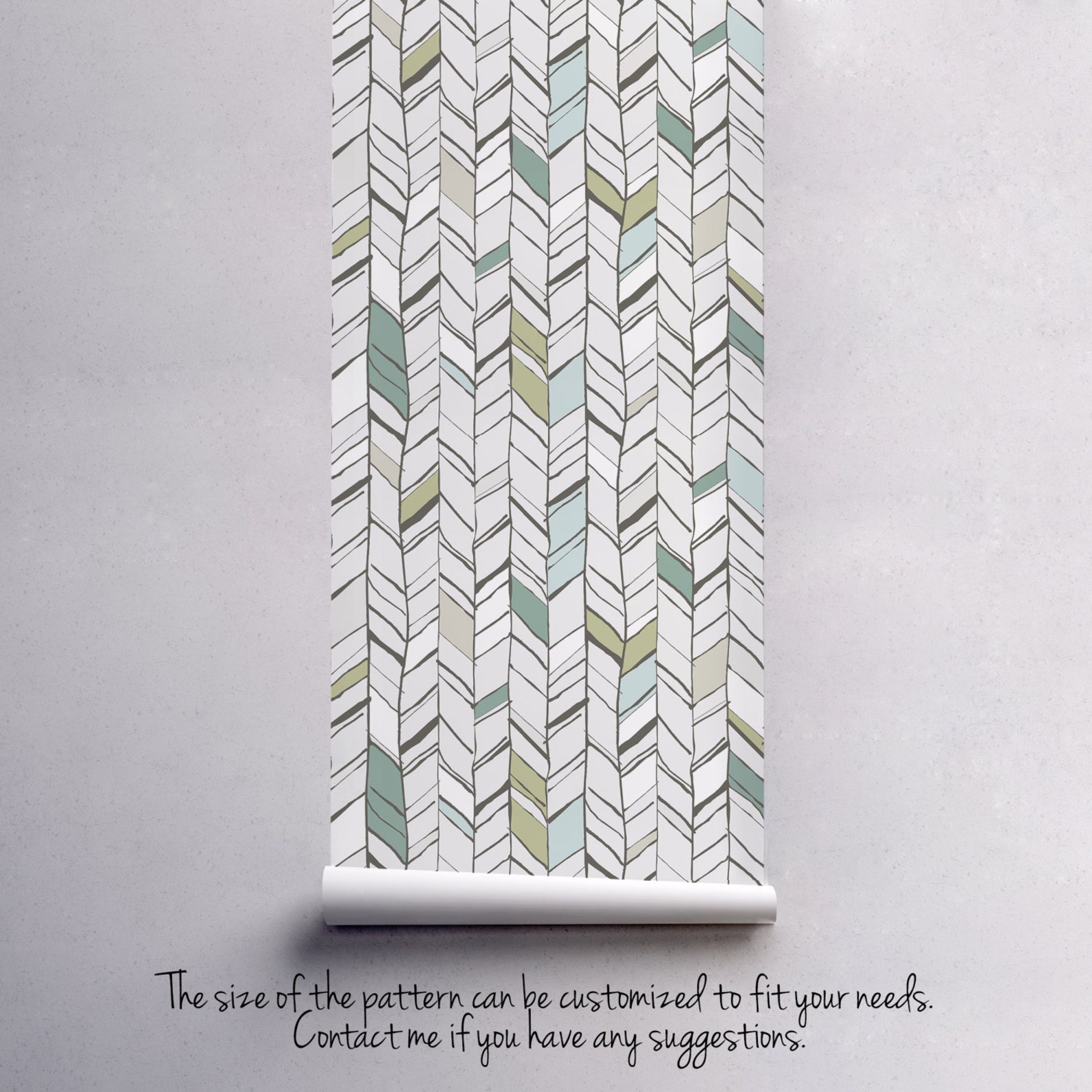 Colorful Herringbone Pattern Geometric Hand-drawn Wallpaper - Etsy