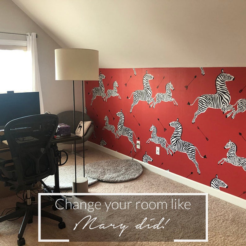 Red Flying Zebra Wallpaper Abstract Wall Decor Jumping - Etsy UK