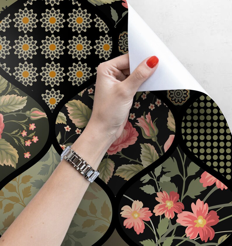 Patchwork Green Pattern, Cosy, Colorful Wallpaper, Floral Wall Mural ...