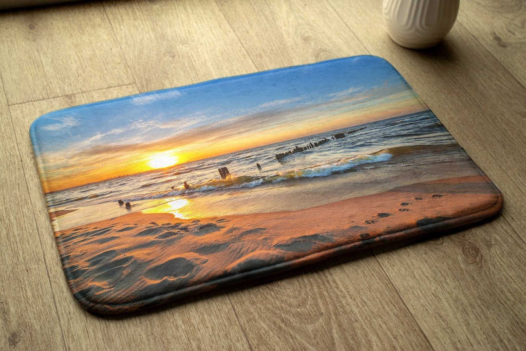 Sunset on the Beach Bathroom Mat, Photo Pattern Orange, Toilet Rug ...