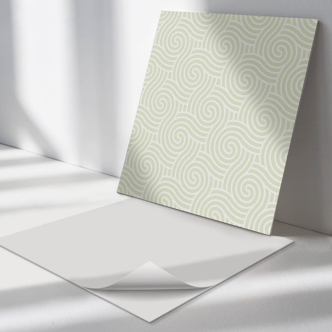 Waves in A Spiral Pattern PVC Floor Tiles, Creamy Tile Stickers ...