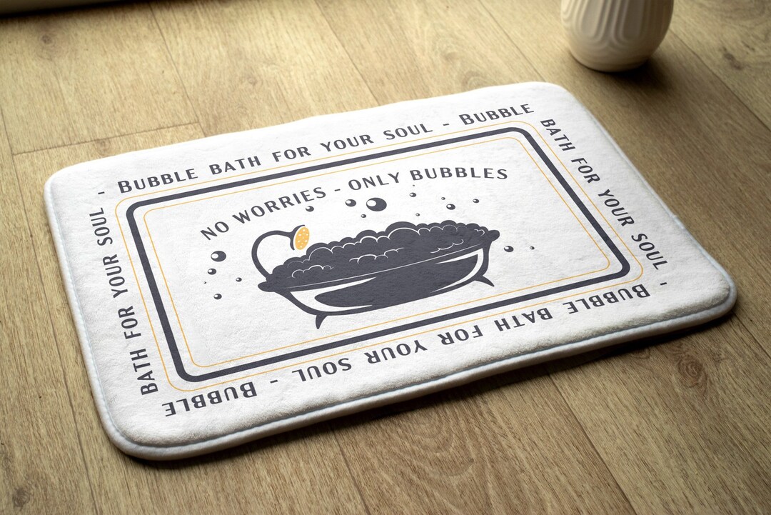 Pattern With Text, Bubbles Bathroom Mat, Black, Handmade Mat, Noslip ...