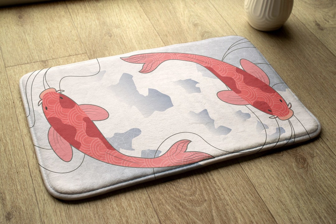 Red, Carp Fish Bathroom Mat, Small Space Rug, Animal Pattern Handmade ...