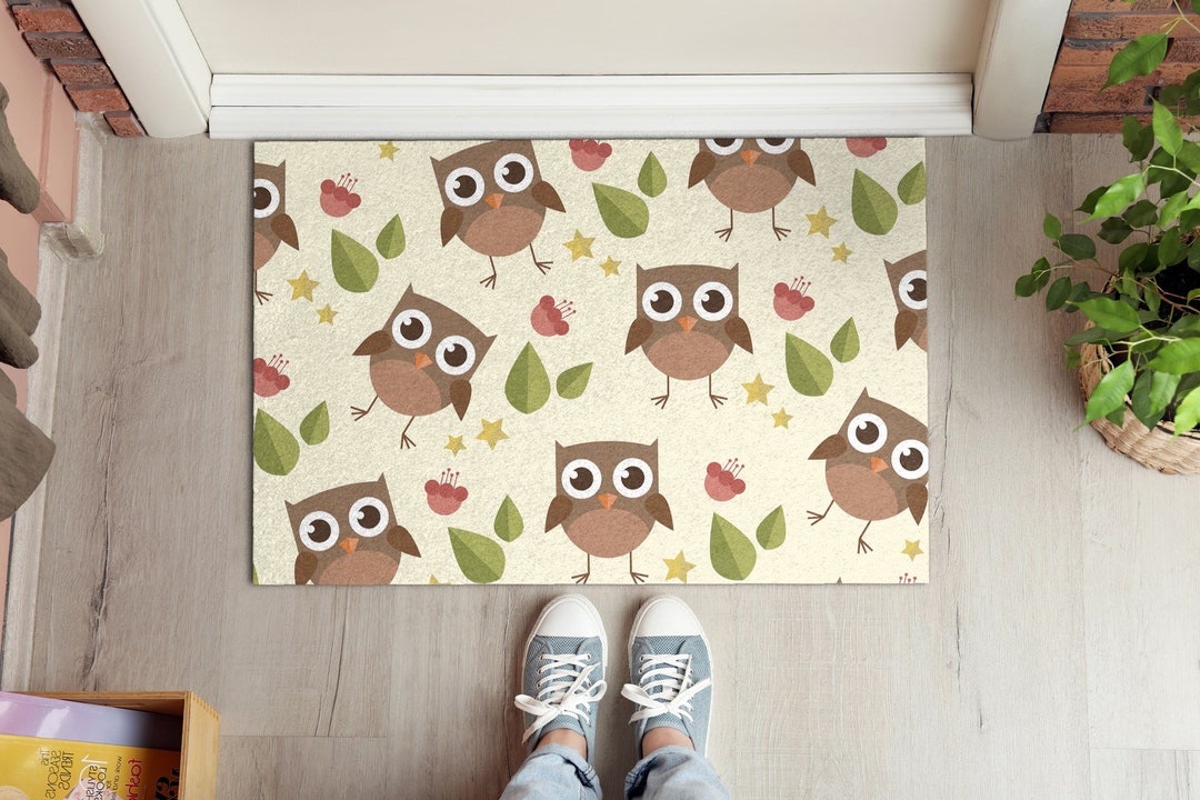 Cartoon Owls Front Door Mat, Personalized Doormat, Animal Pattern, Cute ...
