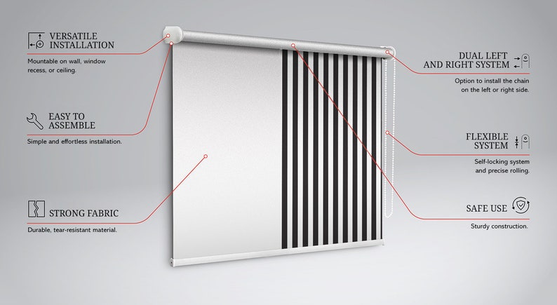 Roller Blinds, Light Diffusing or Darkening, Blackout, Black and White ...