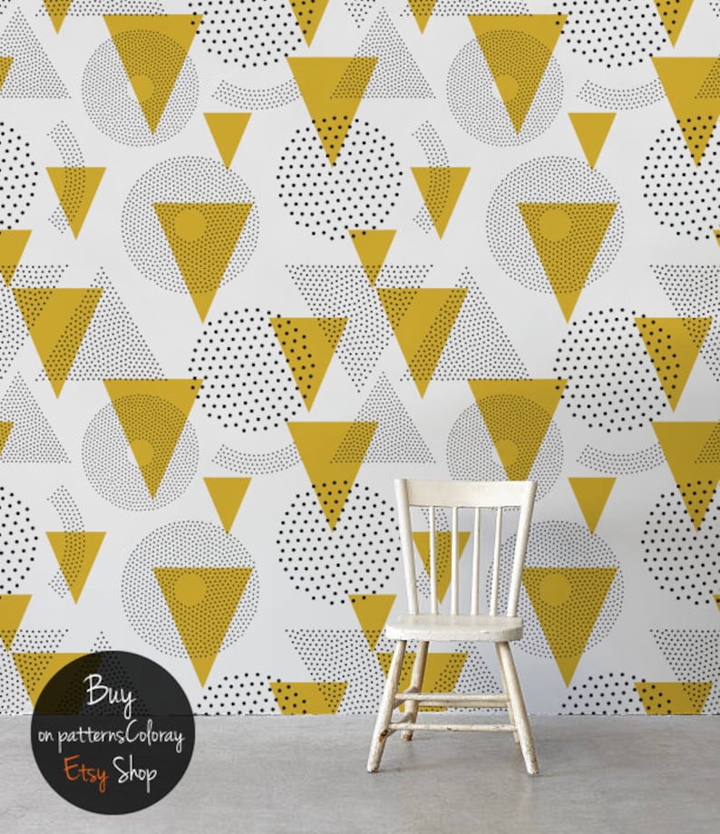 Mustard Geomtric Removable Wallpaper || Geometric Pattern || Wall Mural ...