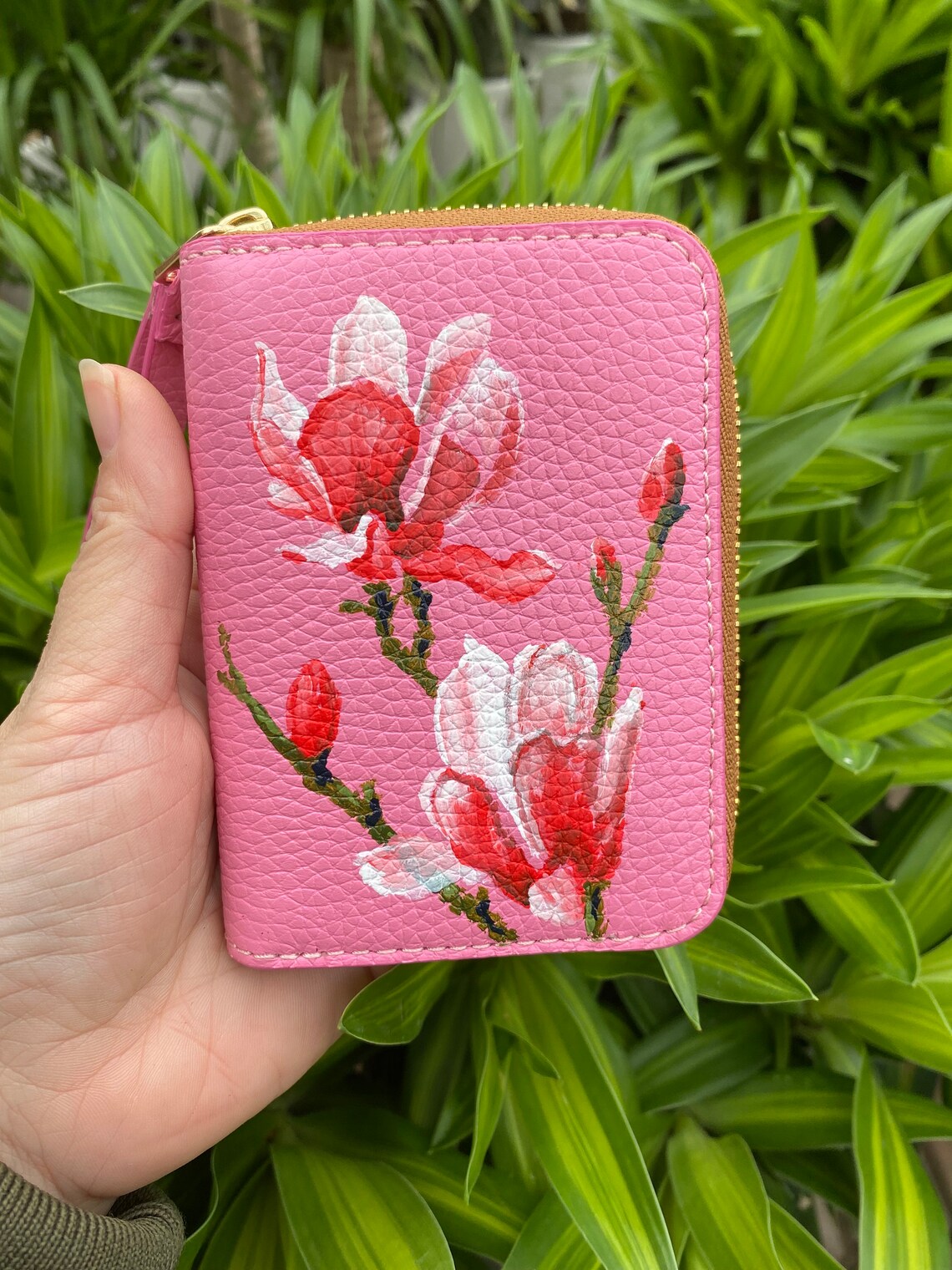 Byhalinh/hand-painted Zipper Wallet/pink Women's Wallet/magnolia Flower ...