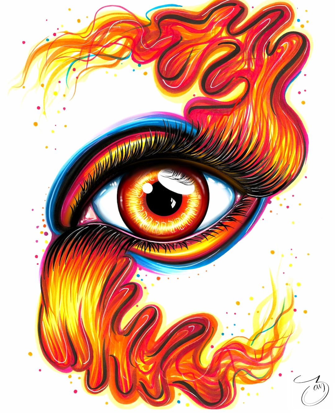 Red Eye Art Print, Orange Eye Drawing, Fire Eye, Fire, Colorful Prints ...