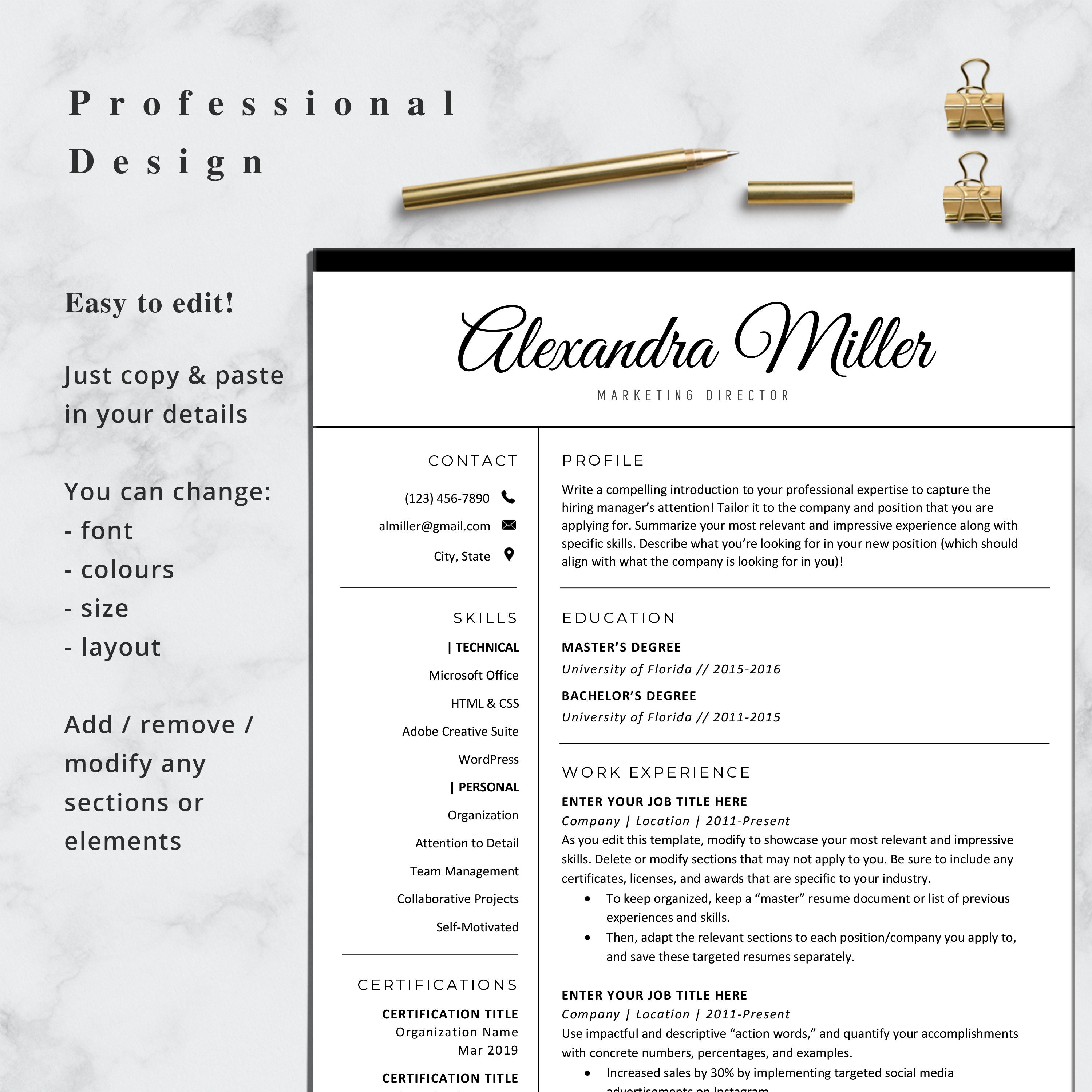 Resume Template Word Document With Script Calligraphy Name, Resume ...