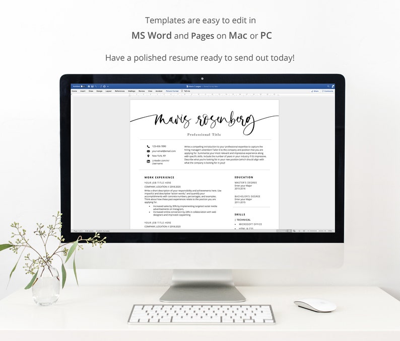 Resume Template Instant Download With Calligraphy Name, Creative Resume ...