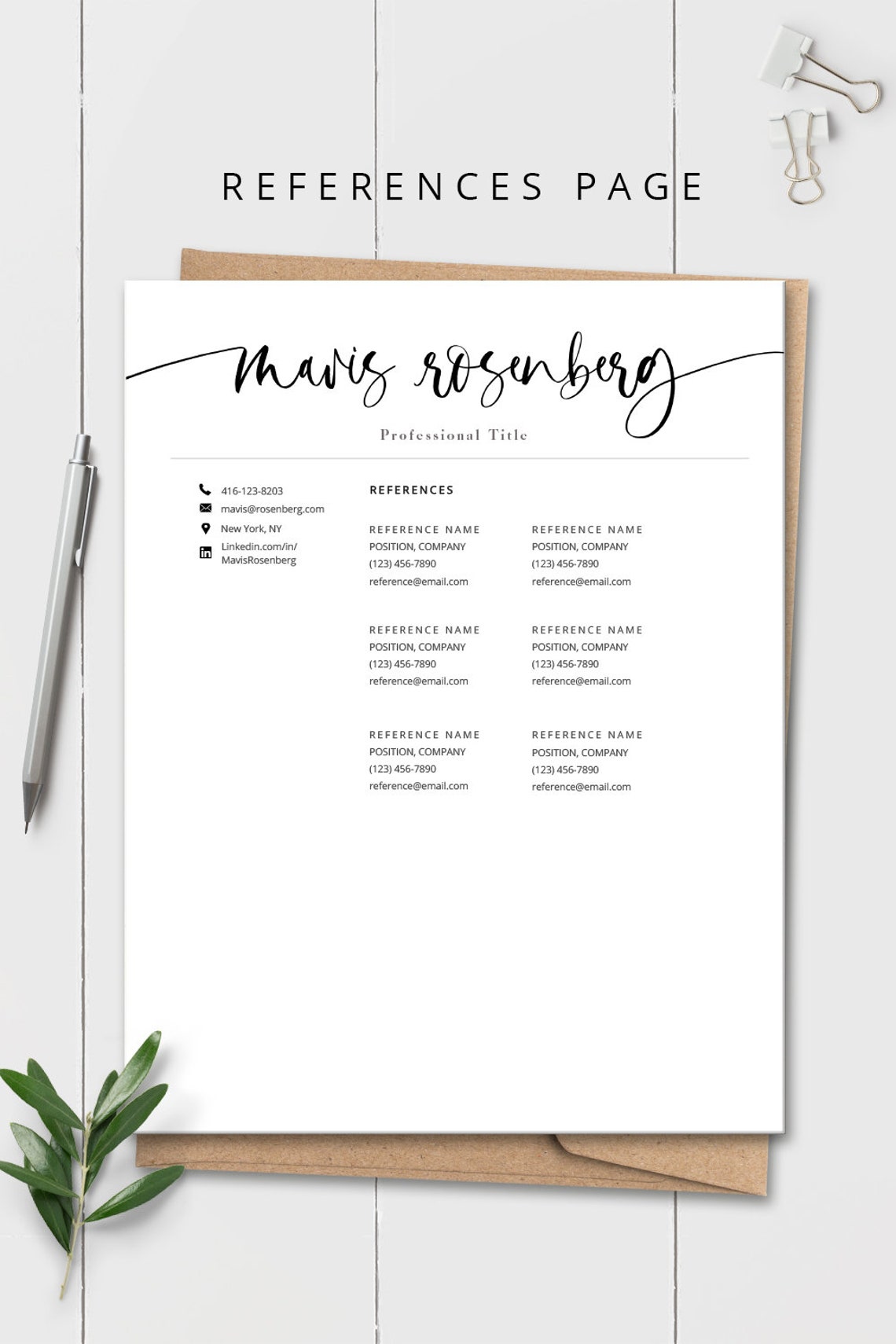 Resume template instant download with calligraphy name | Etsy