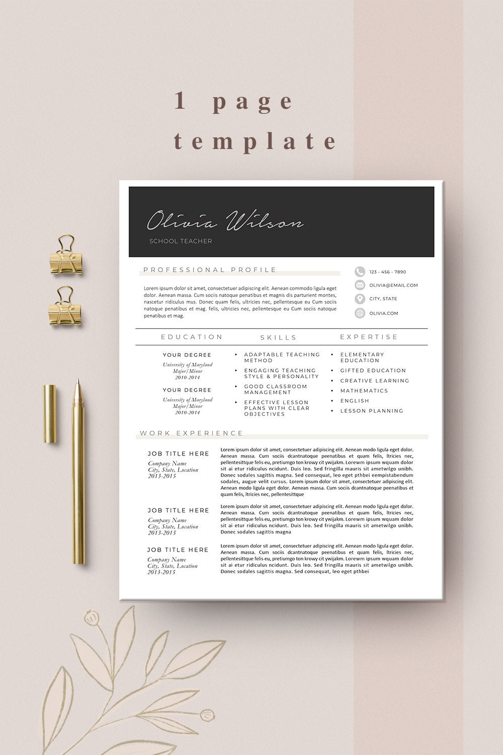 Modern Resume Template, Modern Resume Design for Word | 1+2 Page ...