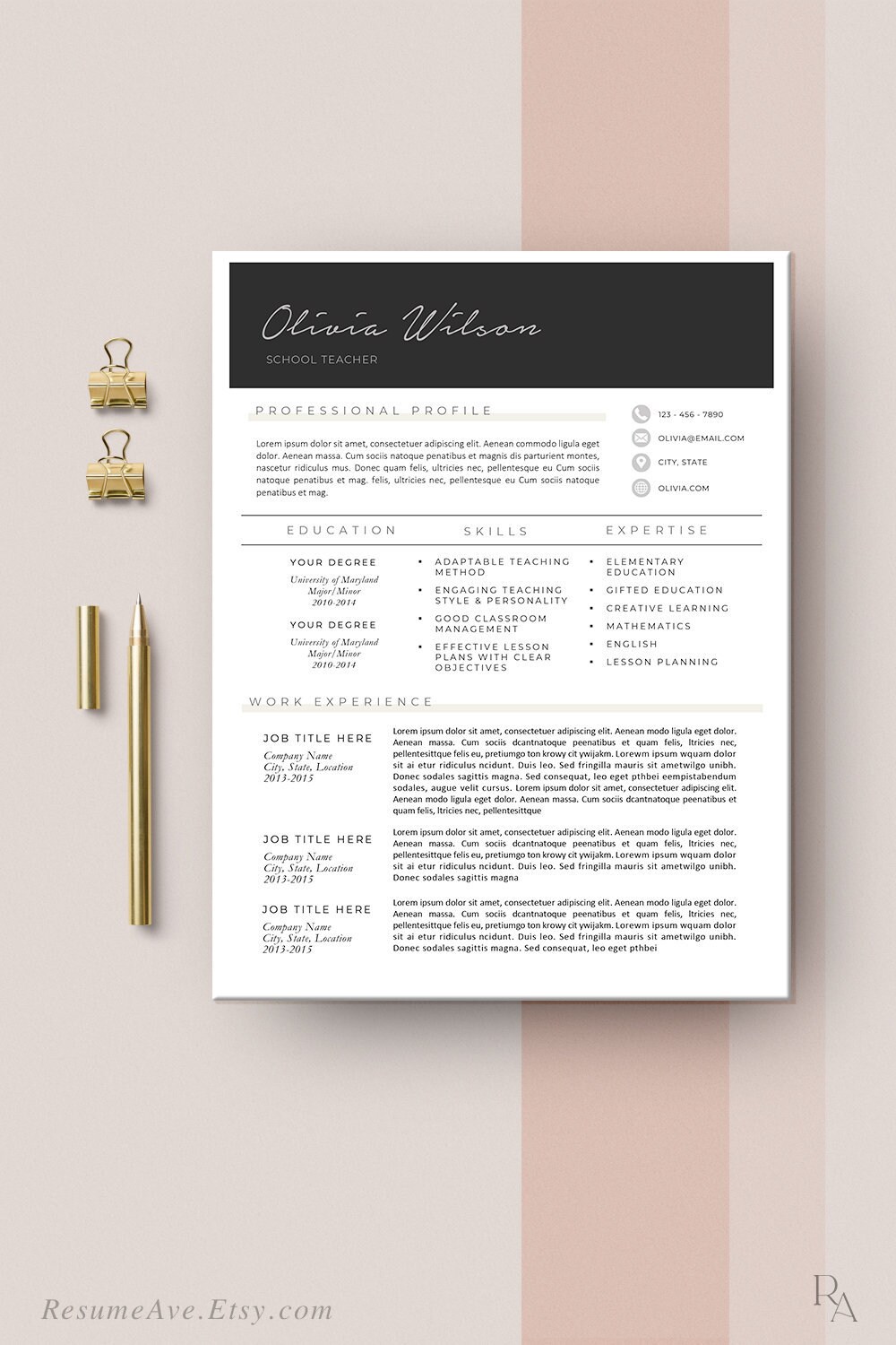 Modern Resume Template, Modern Resume Design for Word | 1+2 Page ...