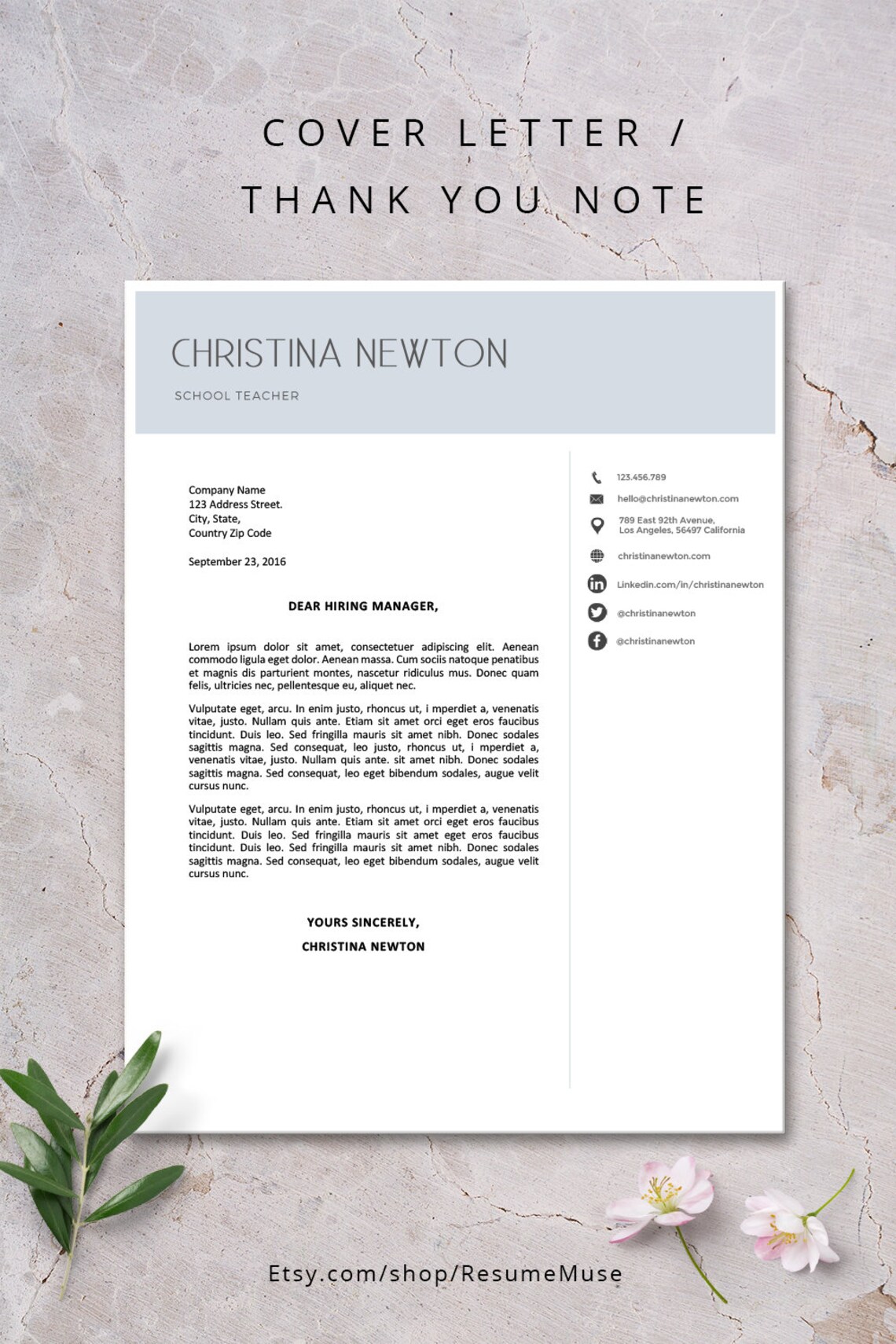 CV Digital Download for Word With Blue Header Minimalistic - Etsy