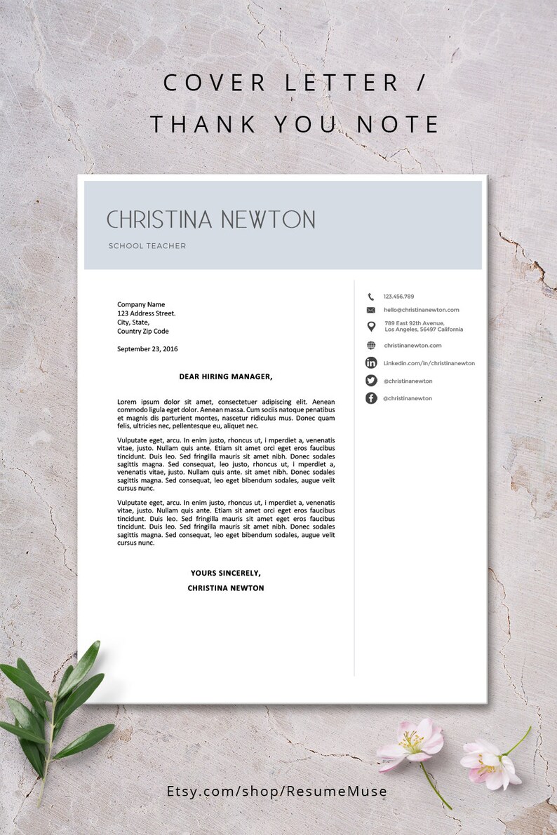 CV Digital Download for Word With Blue Header, Minimalistic Executive ...