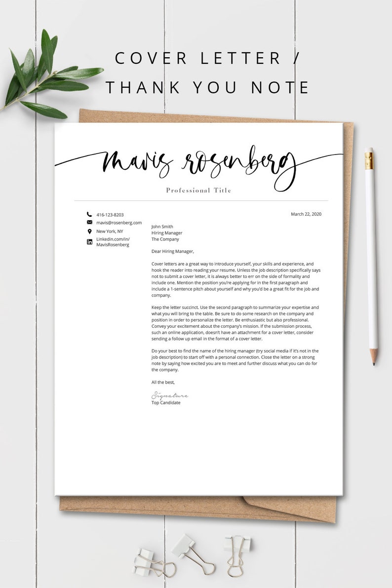 Resume template instant download with calligraphy name | Etsy