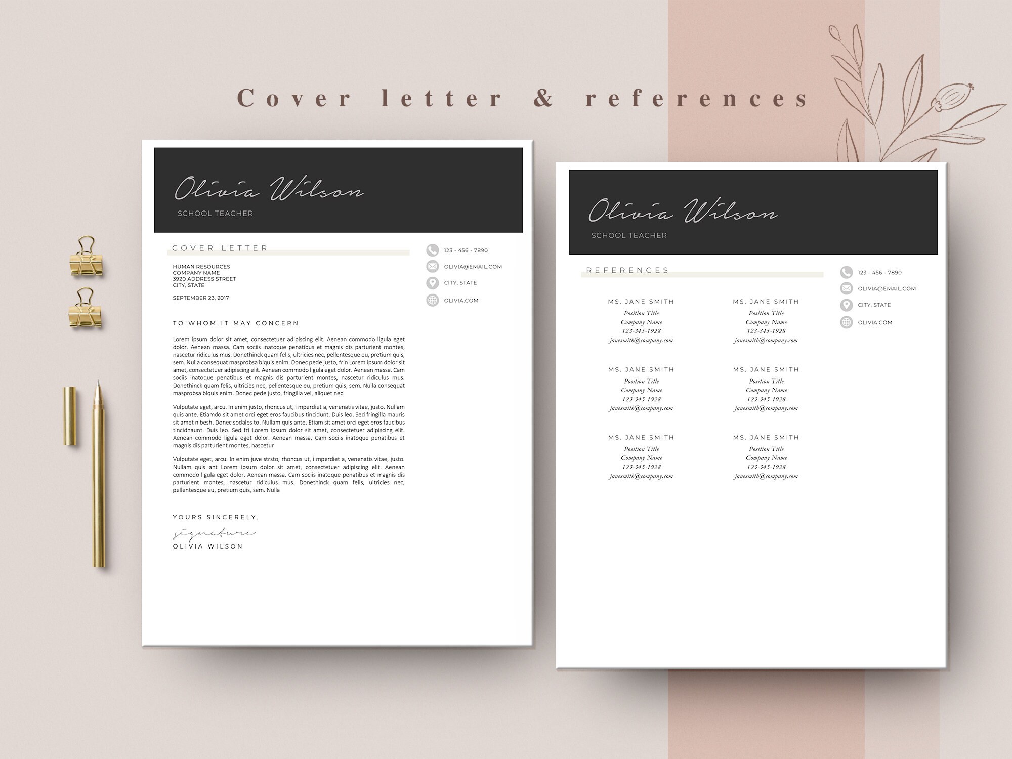 Modern Resume Template, Modern Resume Design for Word | 1+2 Page ...