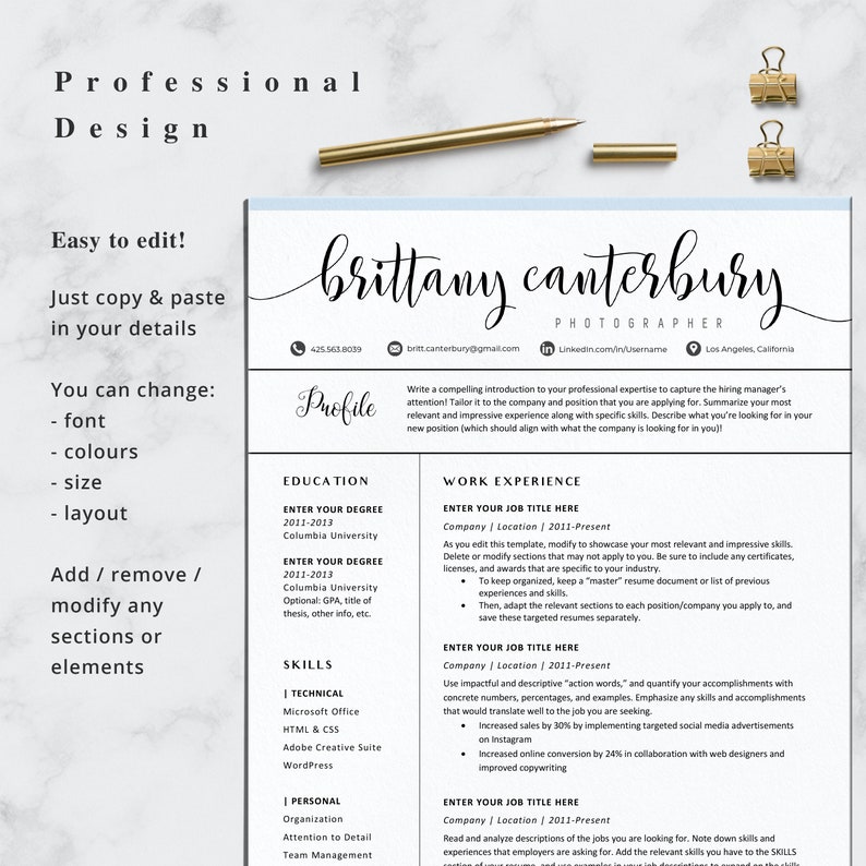 Calligraphy Header Teacher Resume Template Word, Modern Cv Template ...