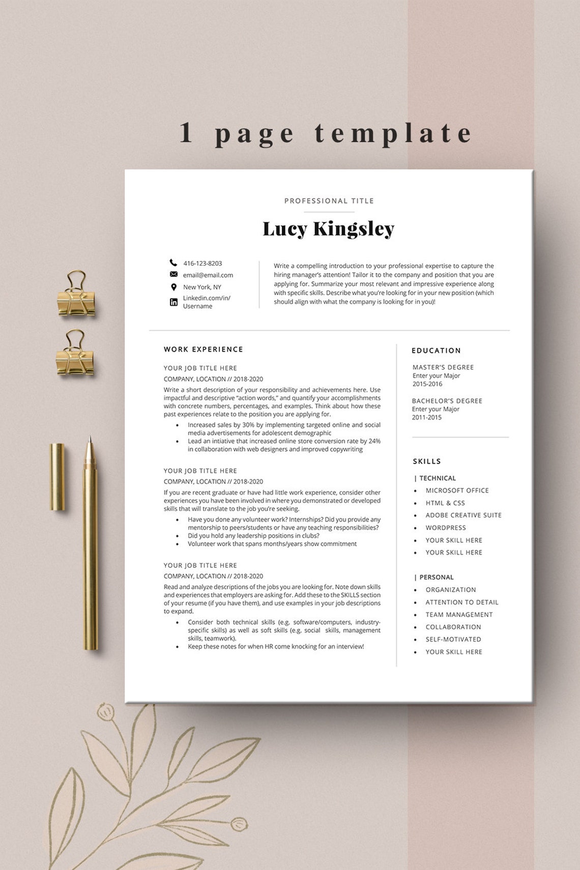 Professional Executive Resume Template Word Cv Design With - Etsy