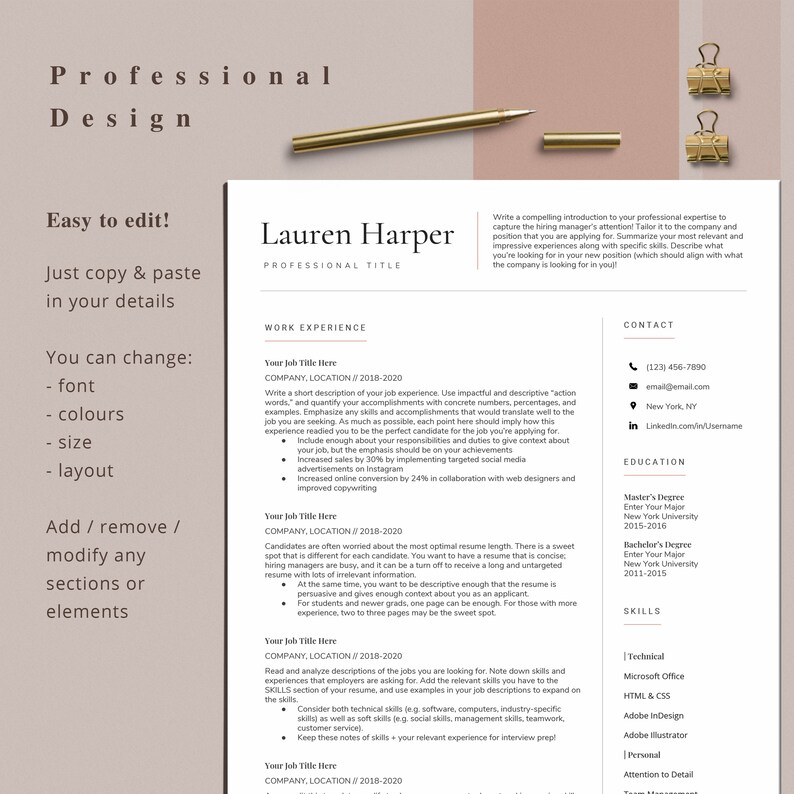 Simple Google Docs Resume Professional Teacher Resume - Etsy