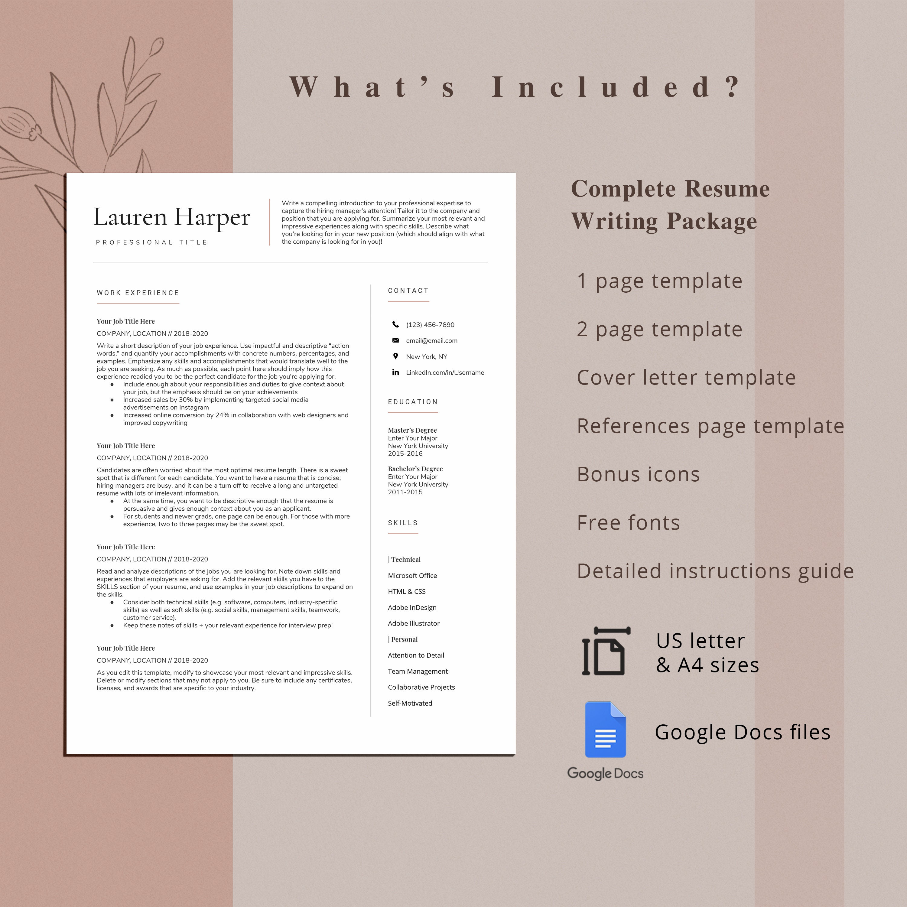 Simple Google Docs Resume Professional Teacher Resume - Etsy