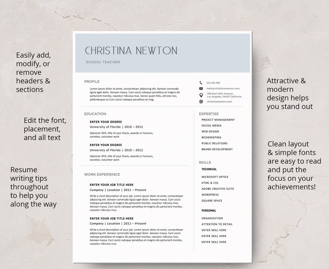 CV Digital Download for Word With Blue Header Minimalistic - Etsy