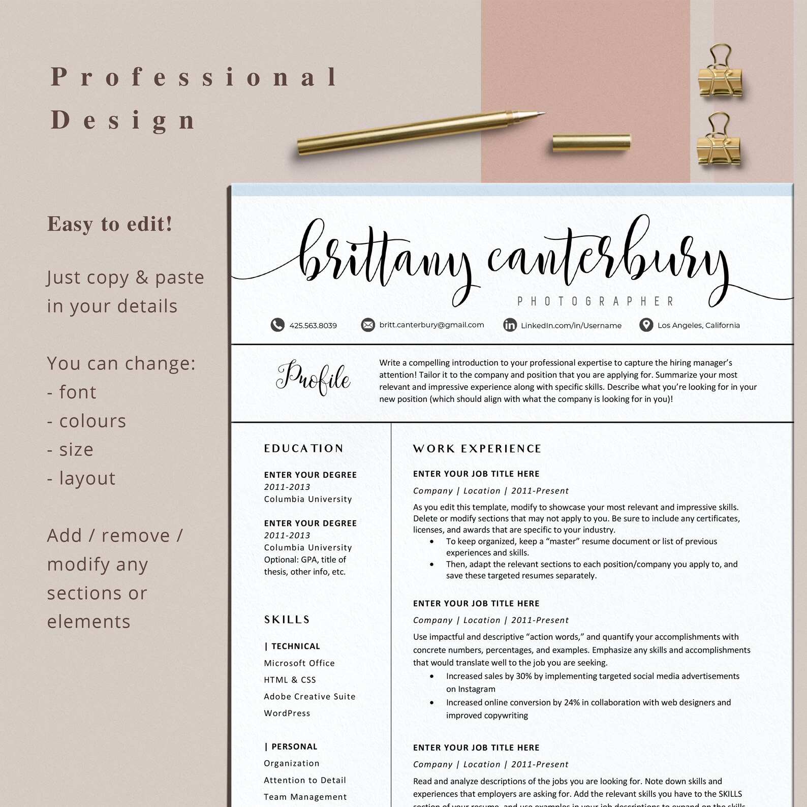 Calligraphy Header Teacher Resume Template Word, Modern Cv Template ...