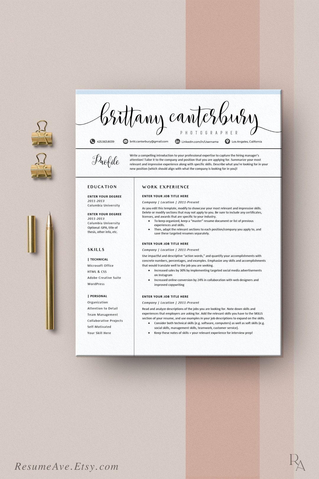 Calligraphy Header Teacher Resume Template Word, Modern Cv Template ...