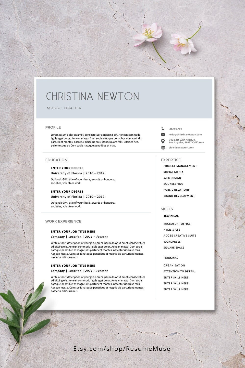 CV Digital Download for Word With Blue Header Minimalistic - Etsy
