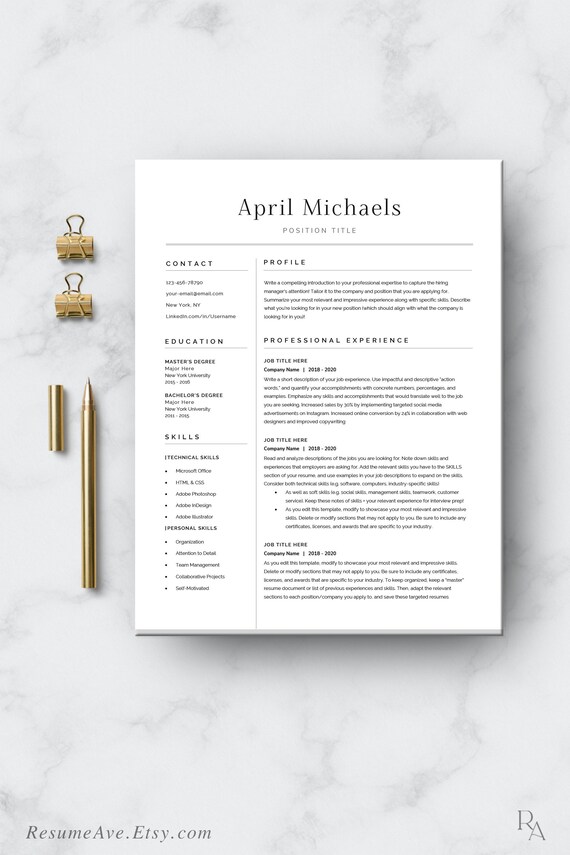 Modern executive resume template cv template / resume | Etsy