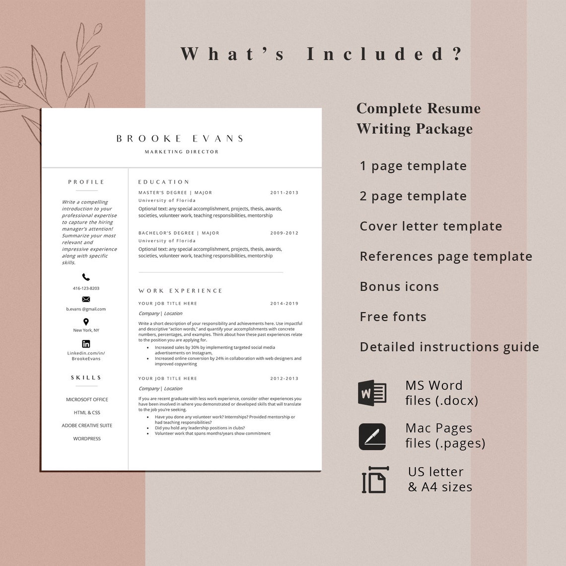Resume Template Word, Modern Resume Design for MS Word Instant Download ...