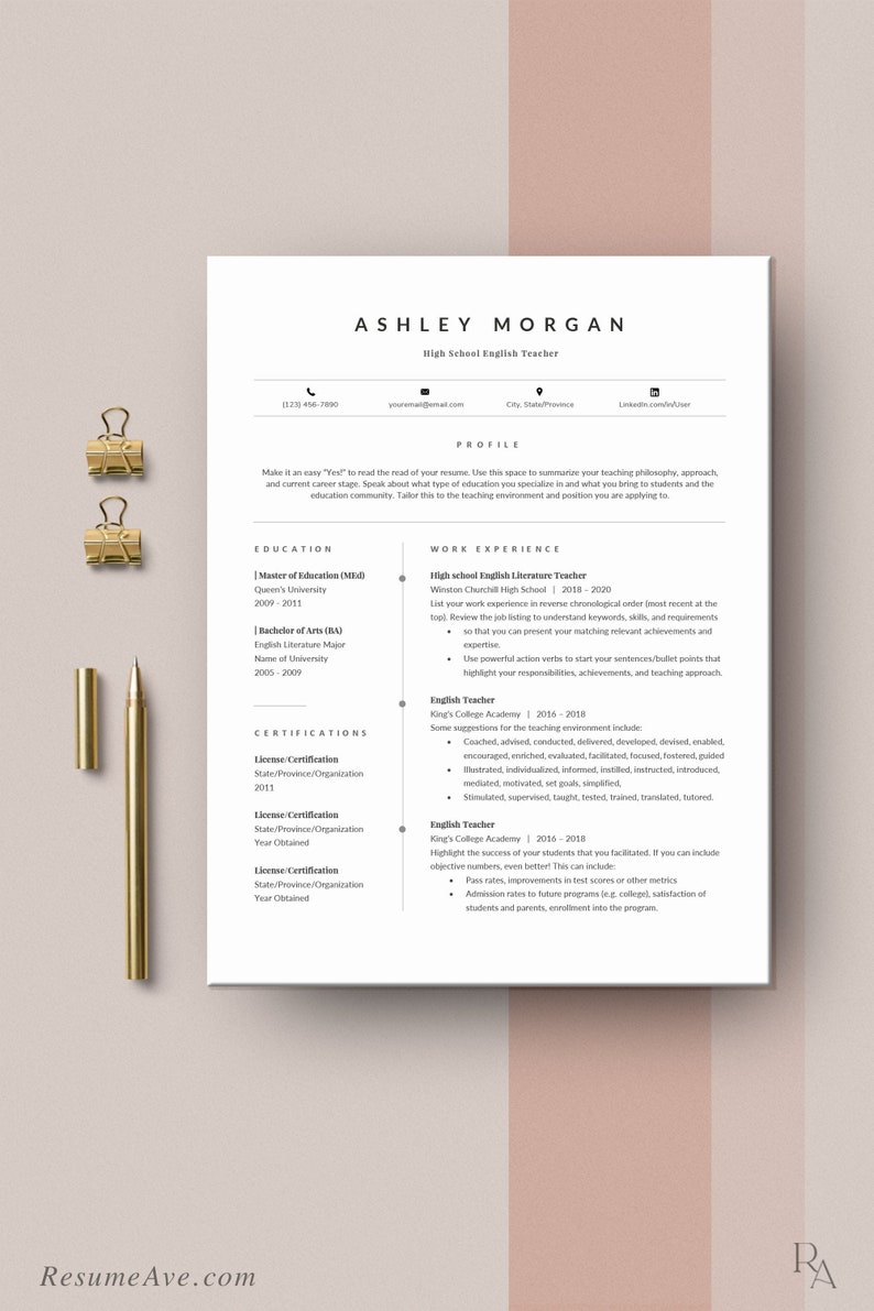 Modern Teacher Resume Template Word for Instant Download, Professional ...