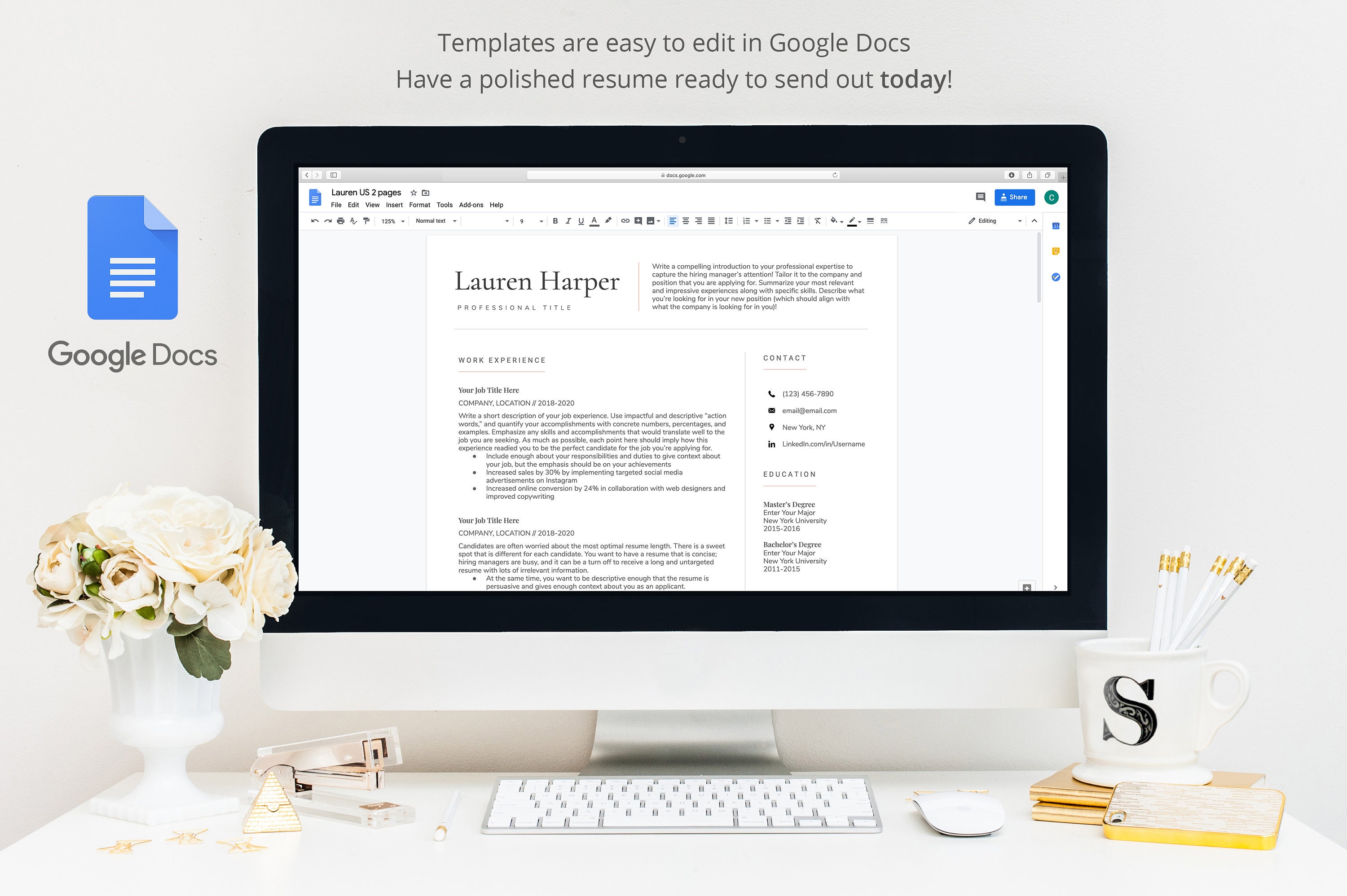 Simple Google Docs Resume Professional Teacher Resume - Etsy