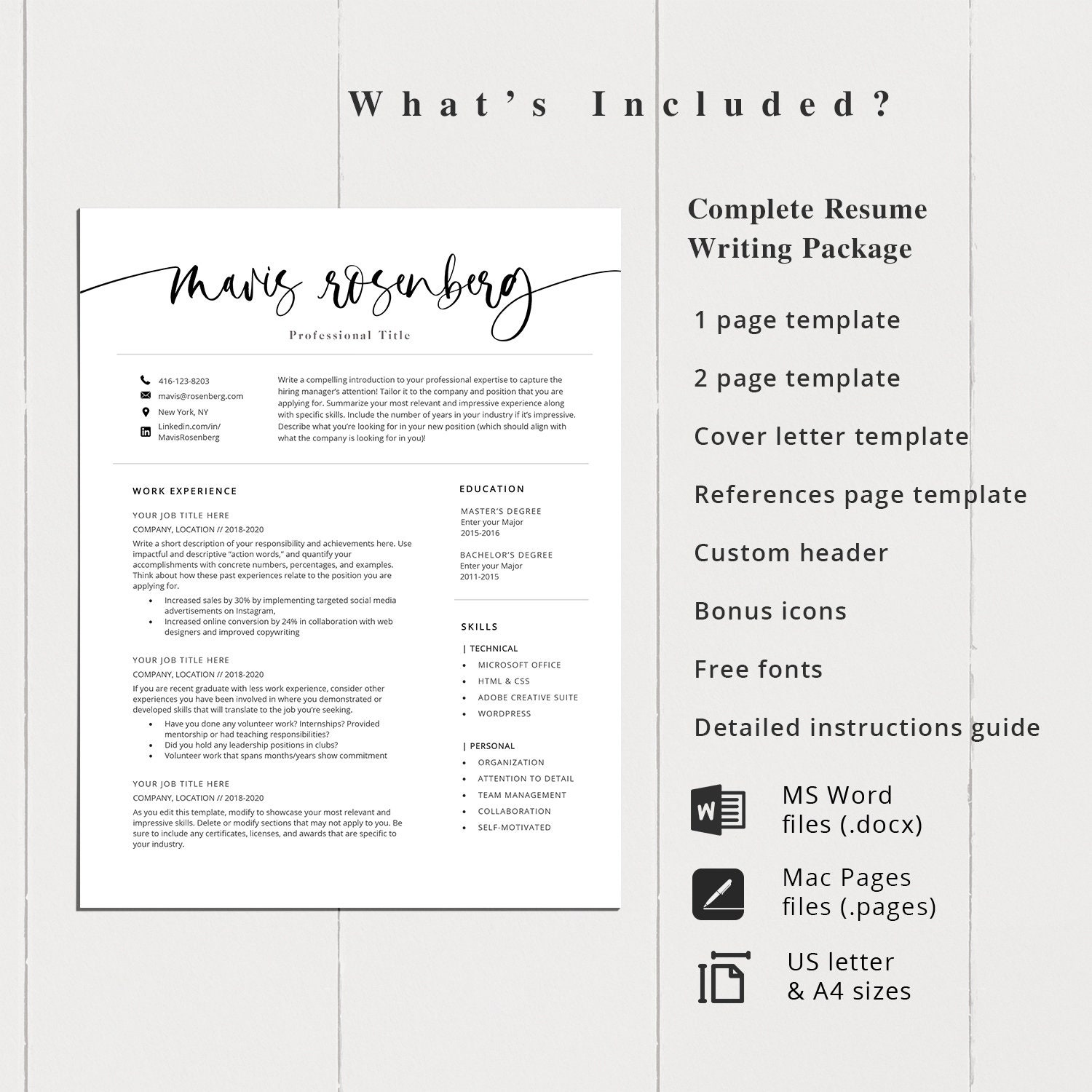 Resume template instant download with calligraphy name | Etsy