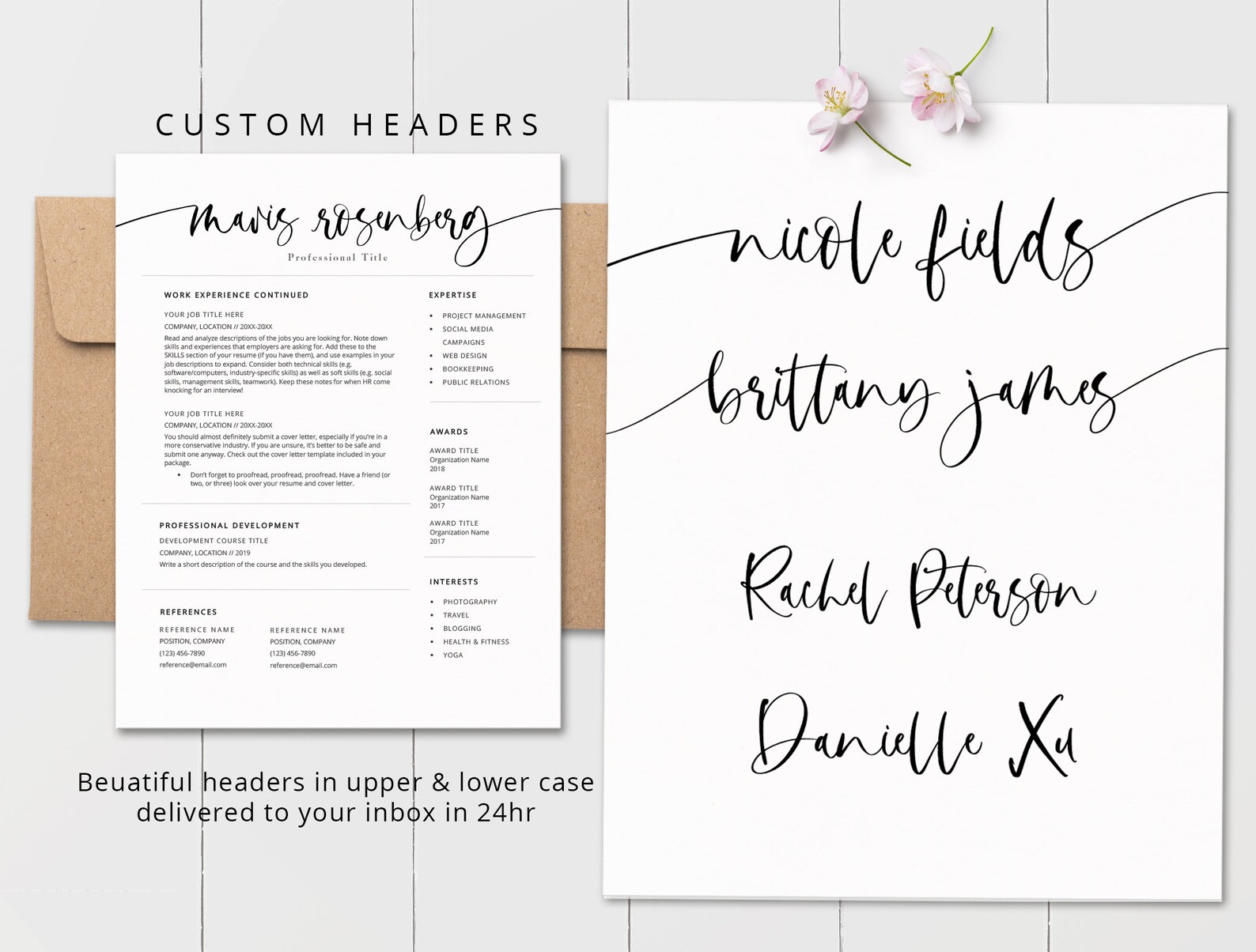 Resume template instant download with calligraphy name | Etsy