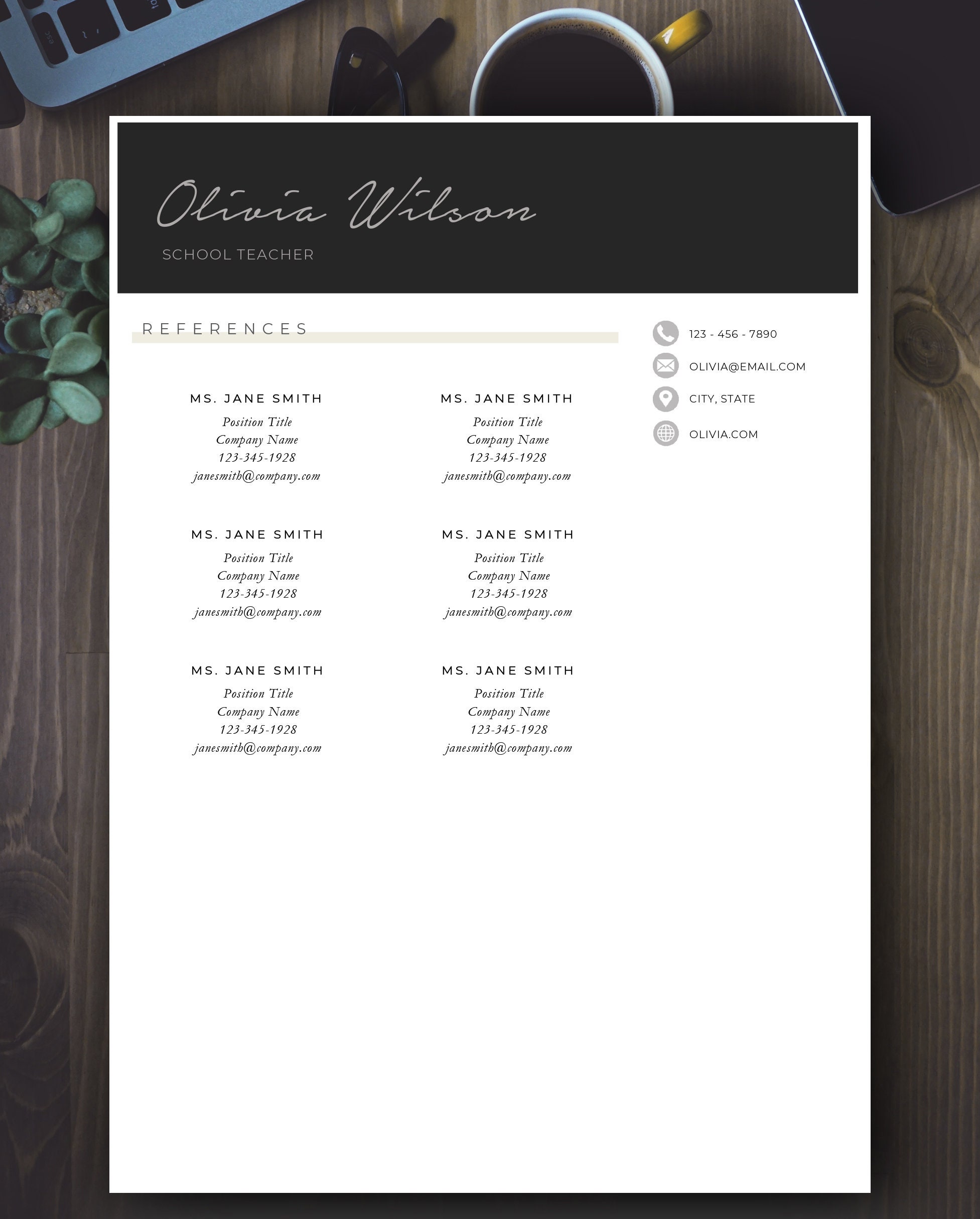 Modern Teacher Resume Template Word With Black Header, Creative Cv ...