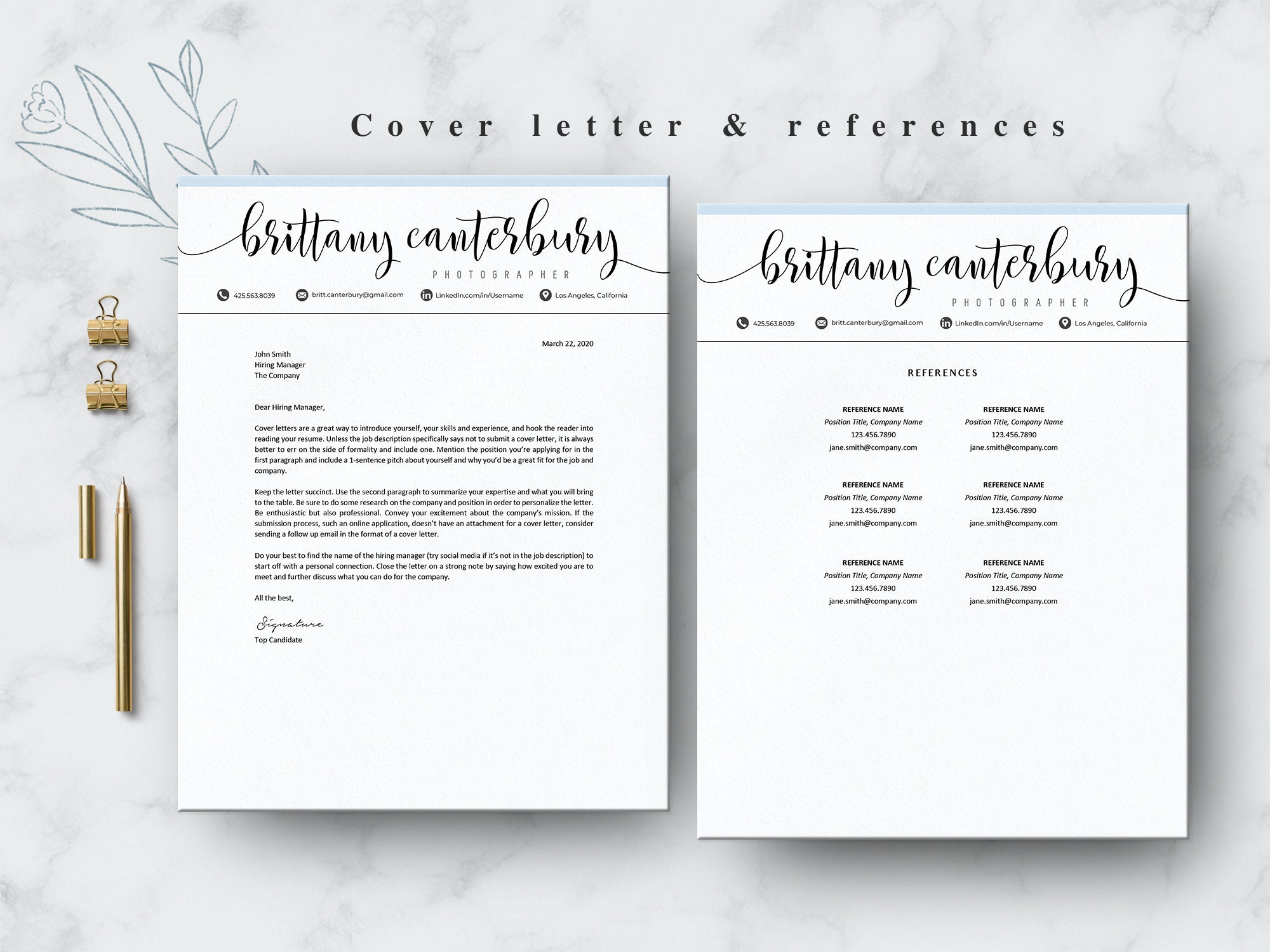 Calligraphy Header Teacher Resume Template Word Modern Cv - Etsy